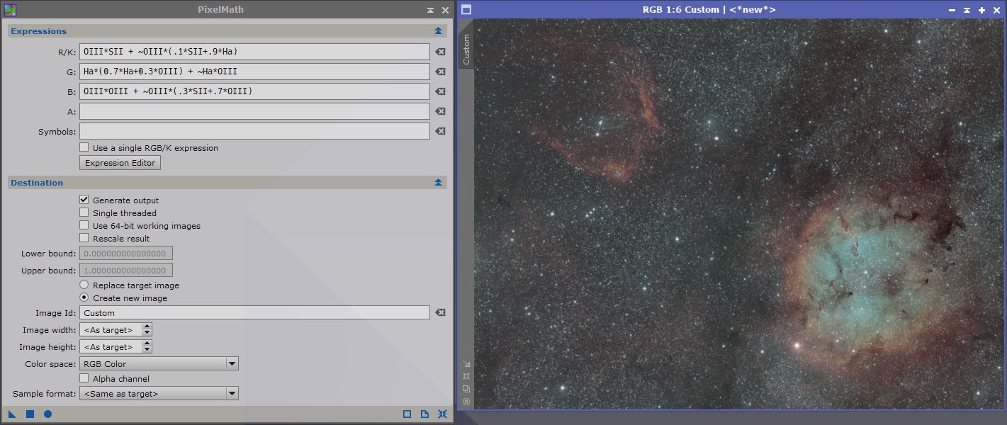 PixInsight : Dynamic narrowband combinations with PixelMath